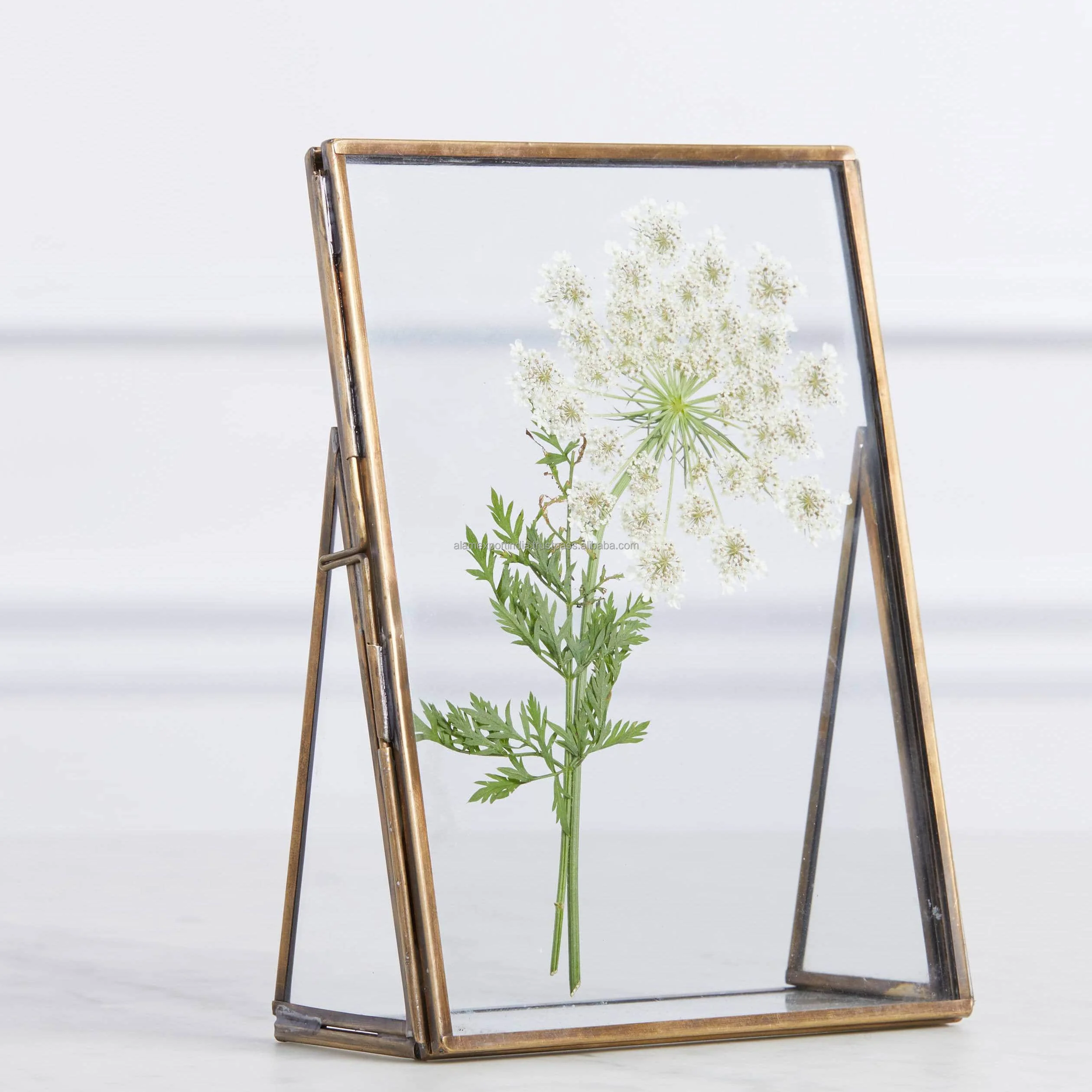 Brass Hanging Double Glass Photo Frame for Pressed Flowers