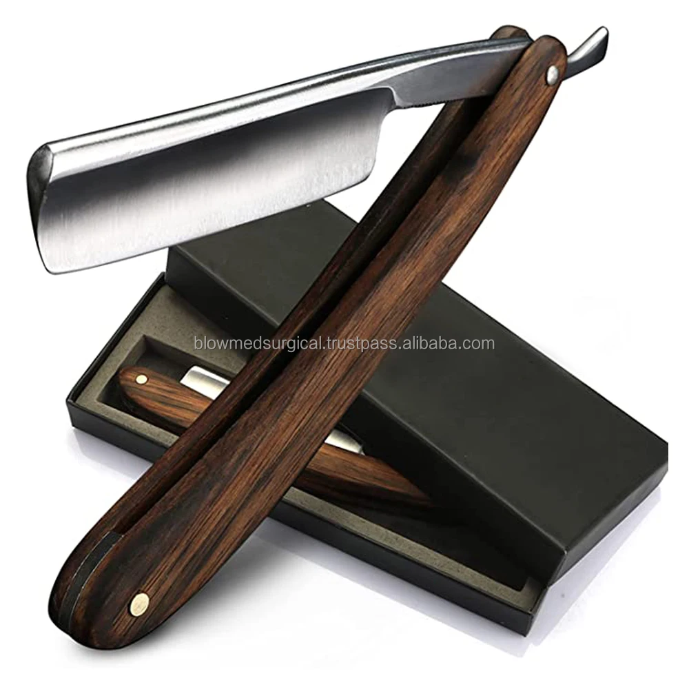Top Quality Wooden Handle Straight Edge Razor For Men Stainless Steel ...