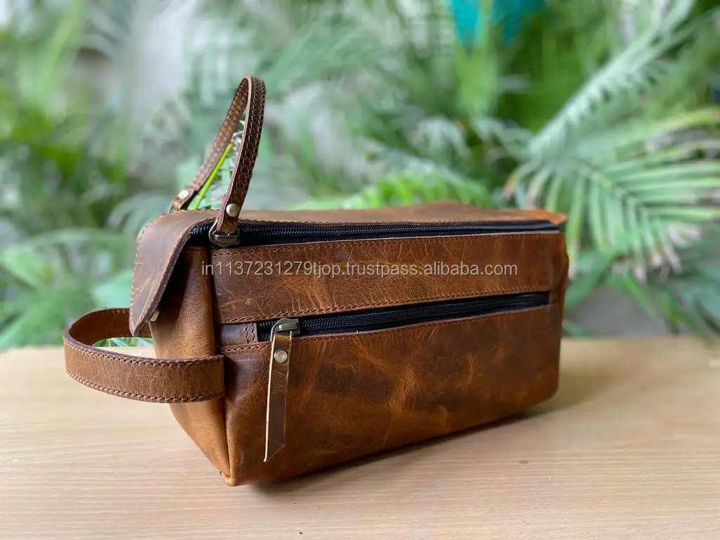 Genuine Leather Toiletry Bag Brown Leather Kit Bag Toiletry Kit Leather Pouch Bag Unisex - Buy ...
