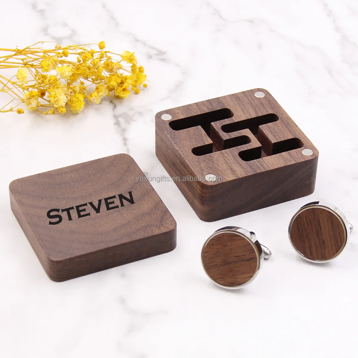 Men's Solid Walnut Wood Cufflinks Box Wood Tie Clip Box Wedding ...