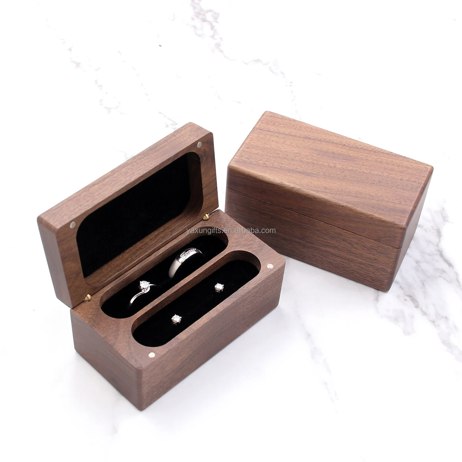 Walnut Wood Quad Wood Ring Box Storage for 2-4 Rings Ring Bearer Box ...
