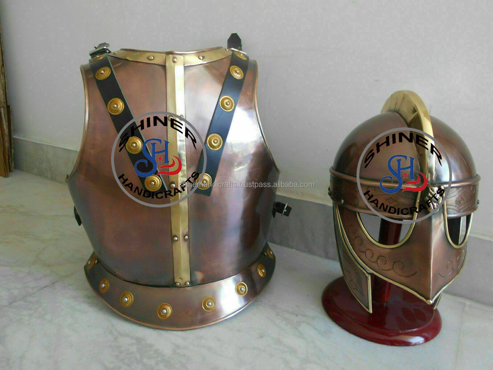Medieval Breastplate Armor Jacket With Viking Helmet Copper 18 Gauge ...