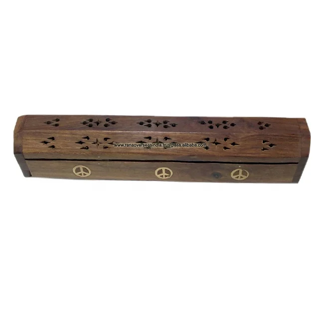 Luxury Custom Peace Sign Brass Inlay Wooden Coffin Incense Burner Box ...