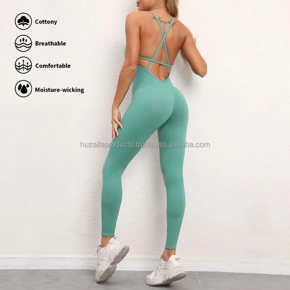 Women Gym Jumpsuits Exercise Backless Sexy Romper Onesie Stretch Yoga ...