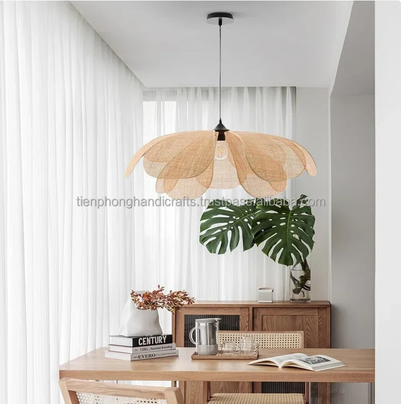 Handmade Rattan Weave Art Chandelier Petal Pendant Lampshade Japanese ...