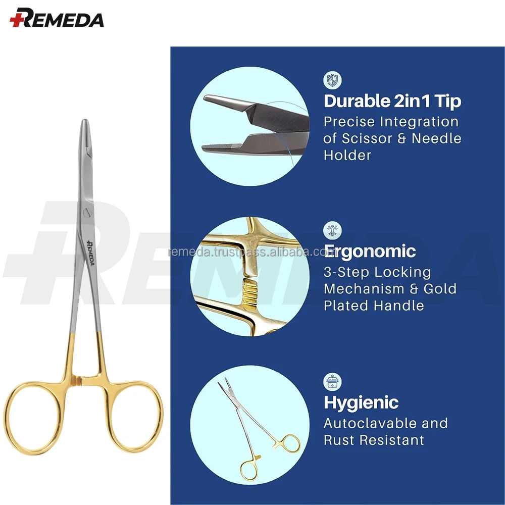 REMEDA Olsen HEGAR Needle Holder Needle Driver with Scissors Cutting ...