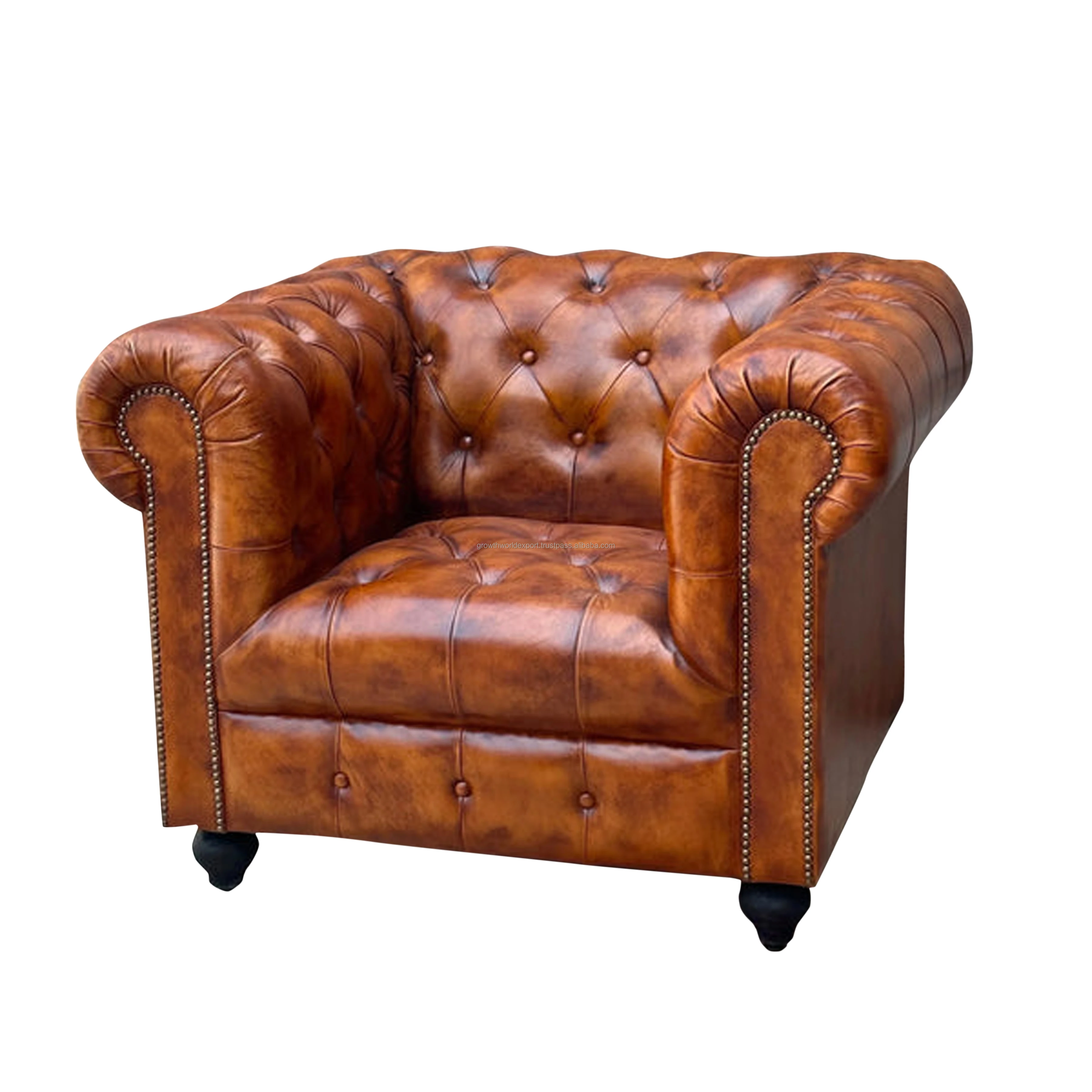 Luxury Choco Brown Single Seater Tufted Chester Field Sofa Leather ...