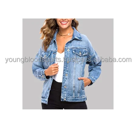 High Quality Blue Oversized Long Denim Jackets Distressed Womens Jean ...