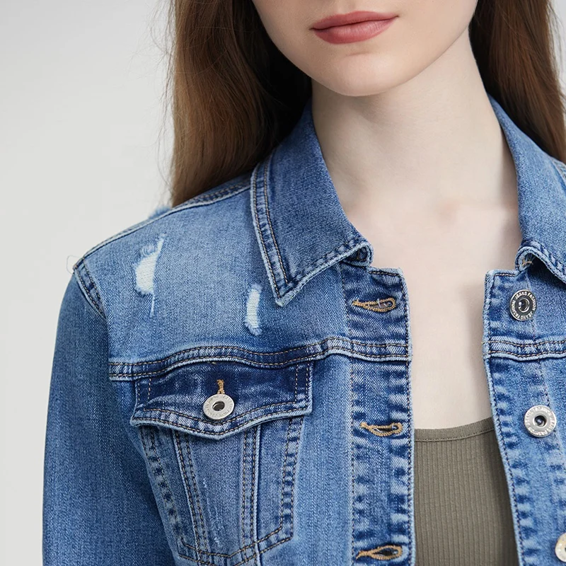 Wh039 Custom Denim Jeans Jacket Coat Women Cropped Jean Jackets Distressed Short Denim Jacket ...