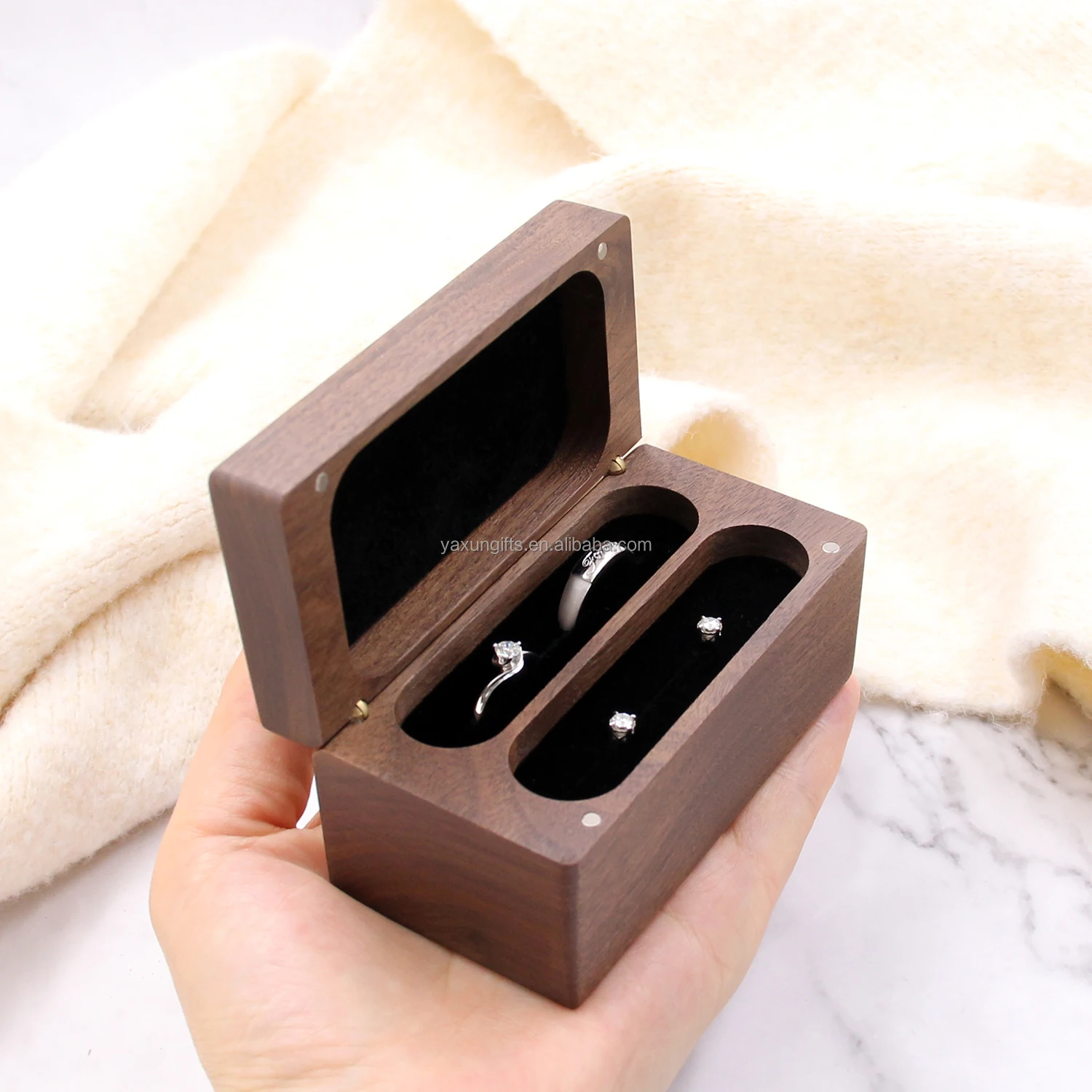 Walnut Wood Quad Wood Ring Box Storage for 2-4 Rings Ring Bearer Box ...