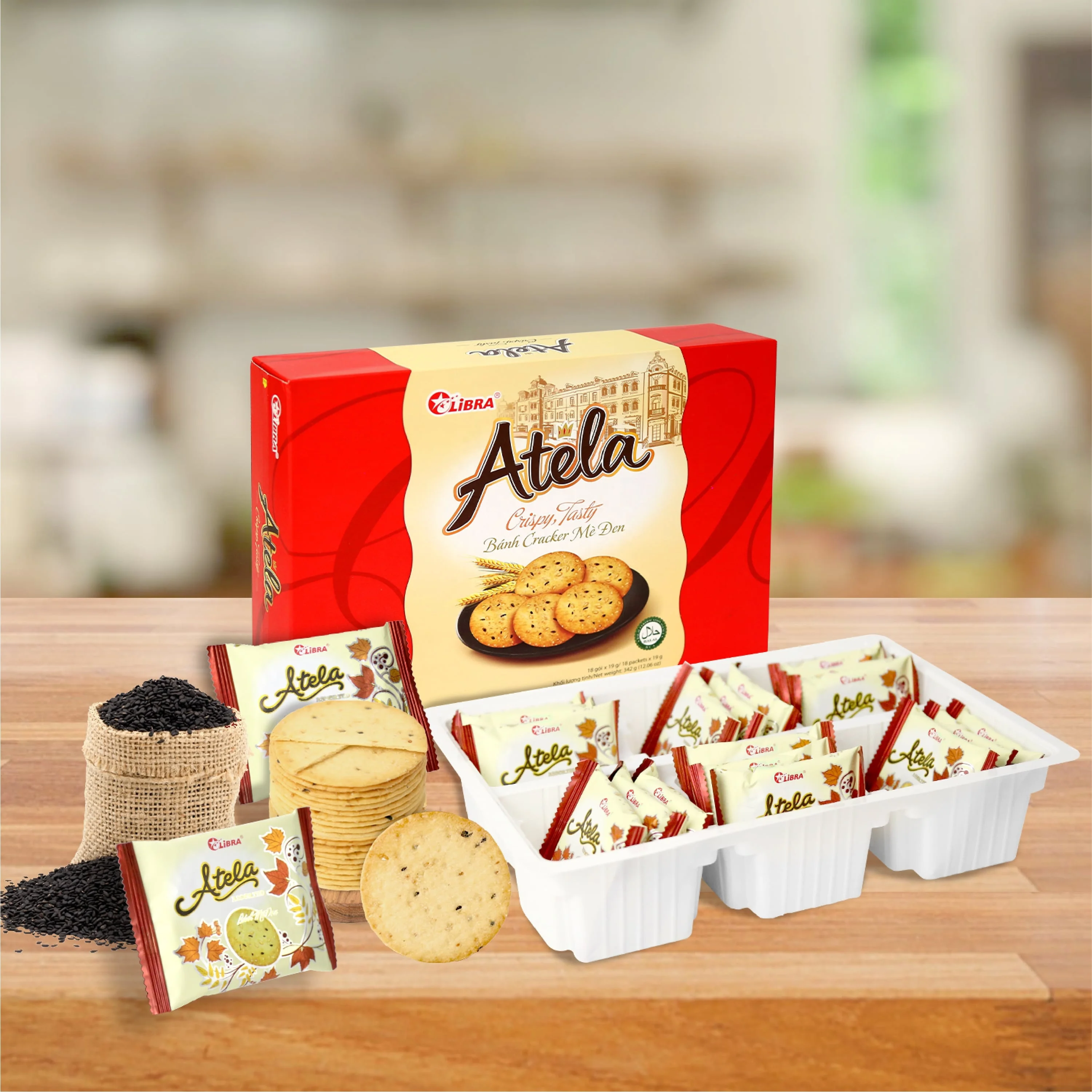 HALAL Atela 342g Crispy Sesame Crackers Low-Fat FMCG Product Vietnam ...