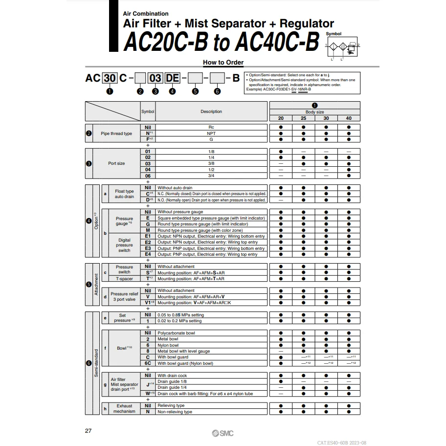 SMC Pneumatics Air Combination Part Model AC40C-06-B| Alibaba.com