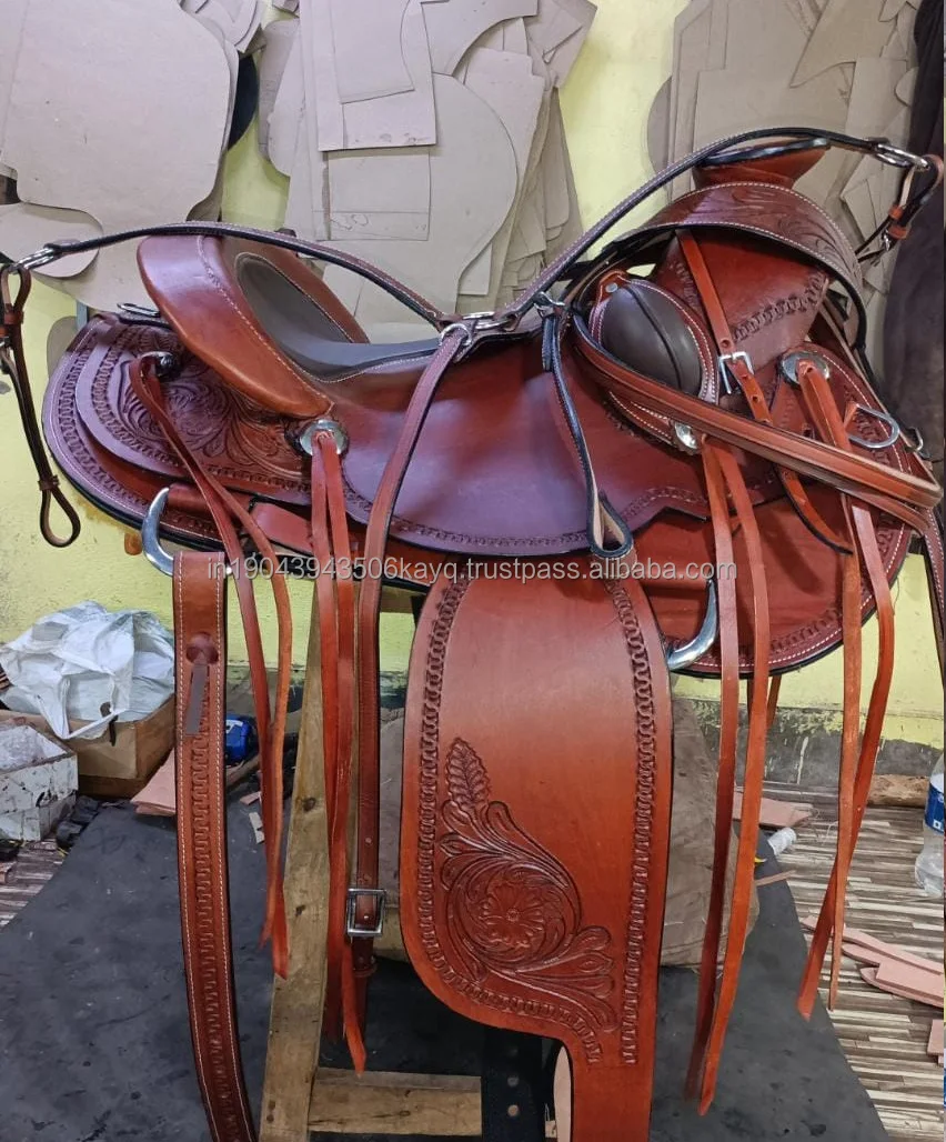 Hand Tooled Premium Horse Saddle With Matching Tack Set Western Leather ...