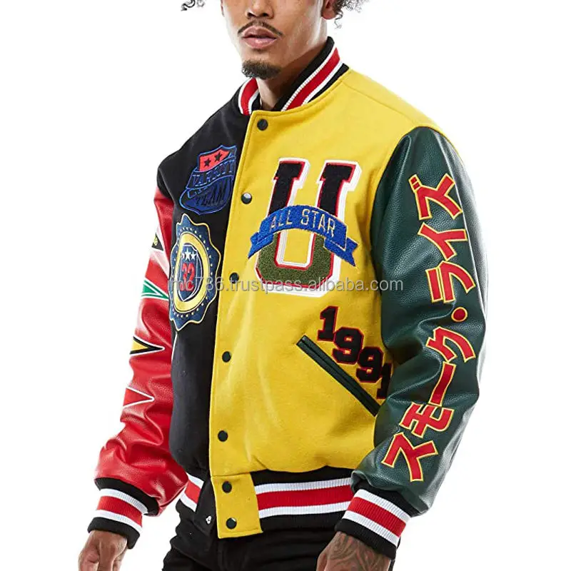 Kids Varsity Jacket Custom Chenille Patches Wool Body with Leather ...