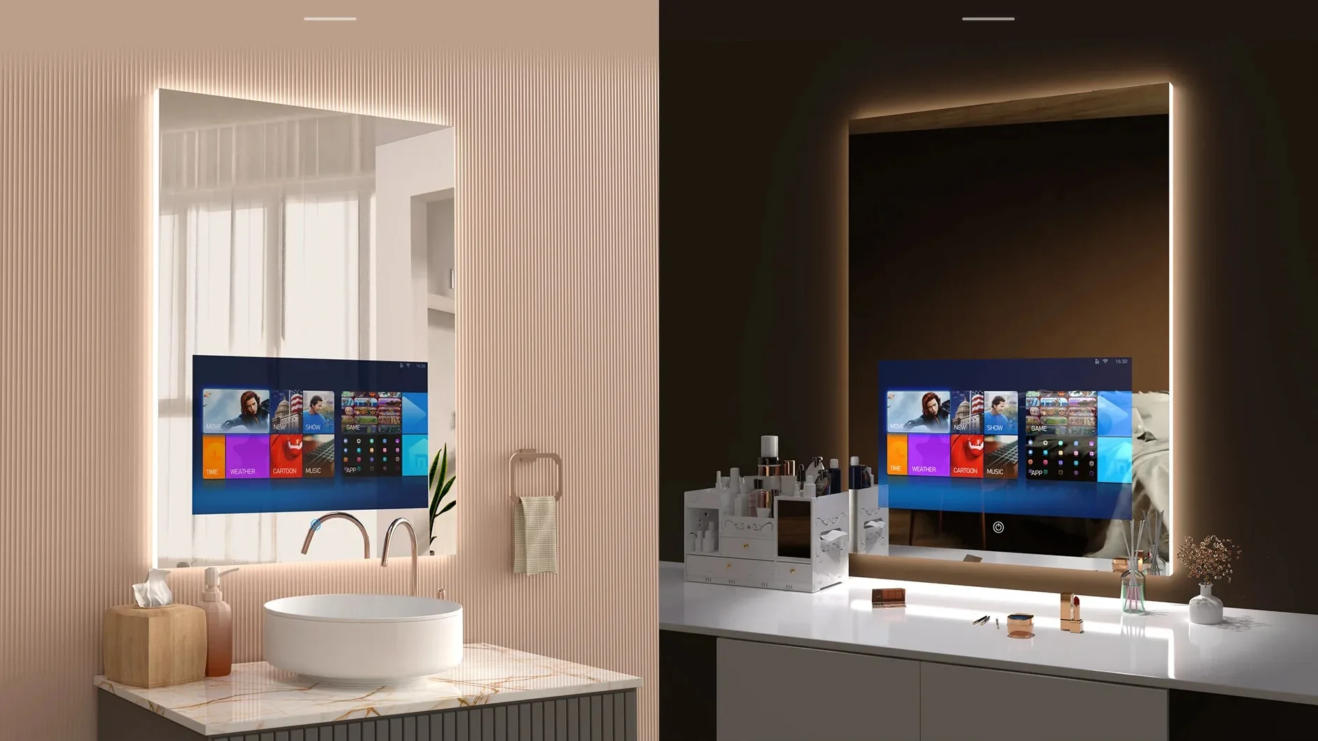 Ip66 Hotel Bathroom Electric Lighted Mirror Tv Smart Touch Screen 1080p ...