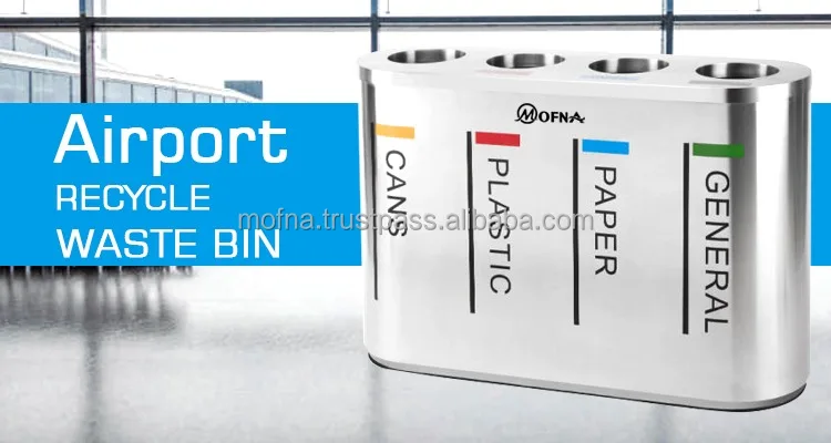 Airport Stainless Steel Round 4 Compartment Stainless Steel Dustbin ...