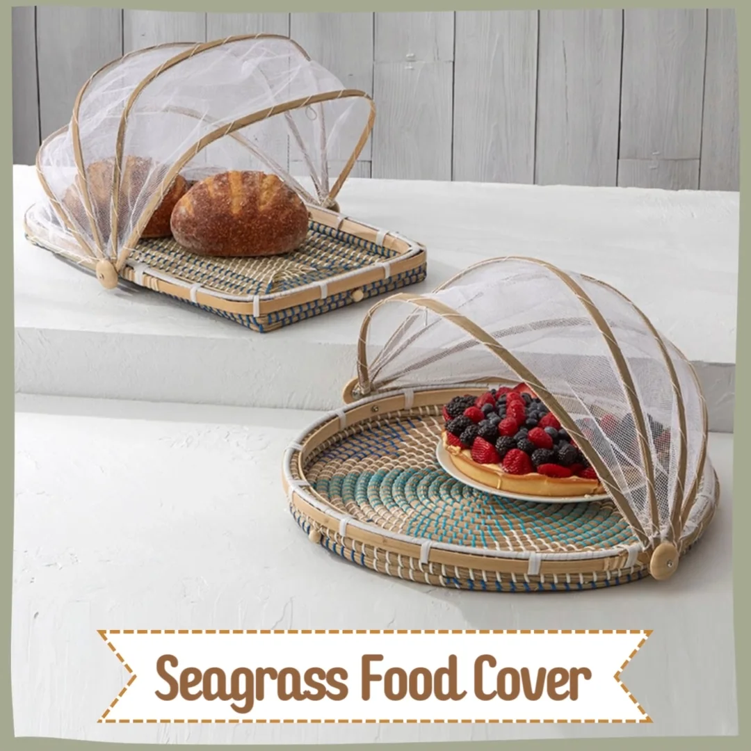 Collapsible Food Basket Tray With Netted Cover Seagrass Fruit ...