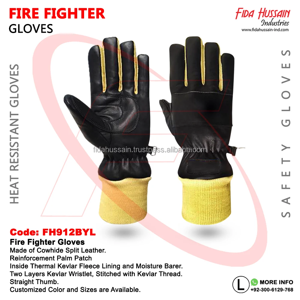 Fire Fighter Gloves With Two Layer Kevlar Wristlet Cowhide Split ...