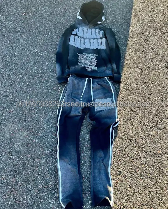 Custom Logo Side Stripe Sun Faded Flared Jogger Sweatpants Set ...