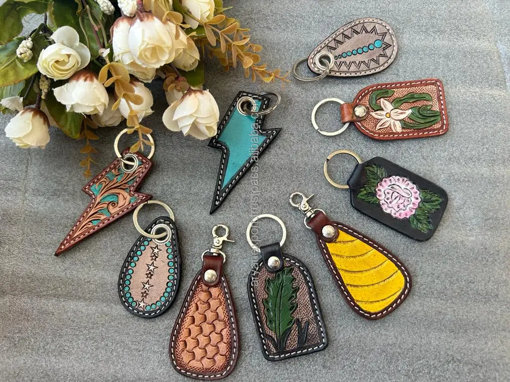 Hand Carved Tooled Leather Key Chains - Cute & Durable