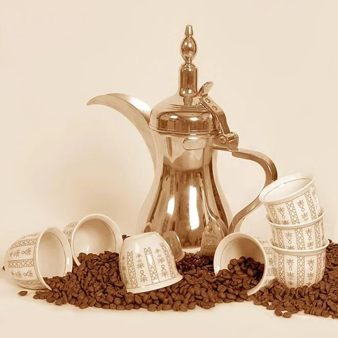 Arabic Design Golden Dallah Coffee Pot Jug Brass Arabic Dallah