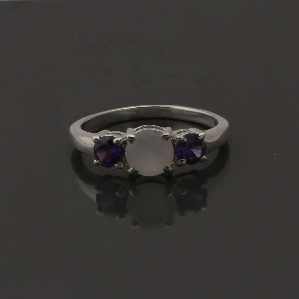 Handmade White Moonstone & Purple Cz Gemstone Ring Vintage Silver ...