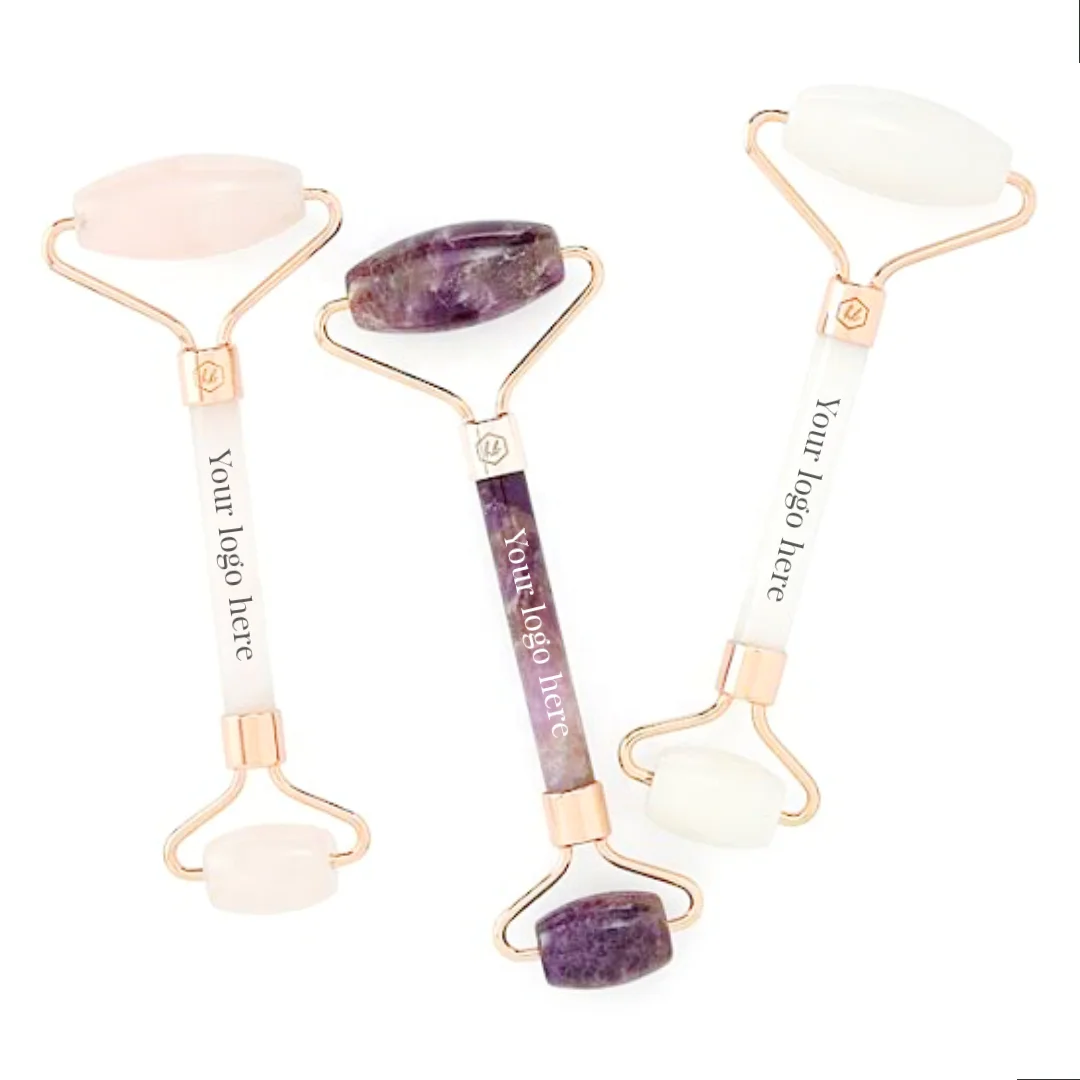 2023 Trendy Natural Stone Crystal Face Massager Rose Quartz Amethyst ...