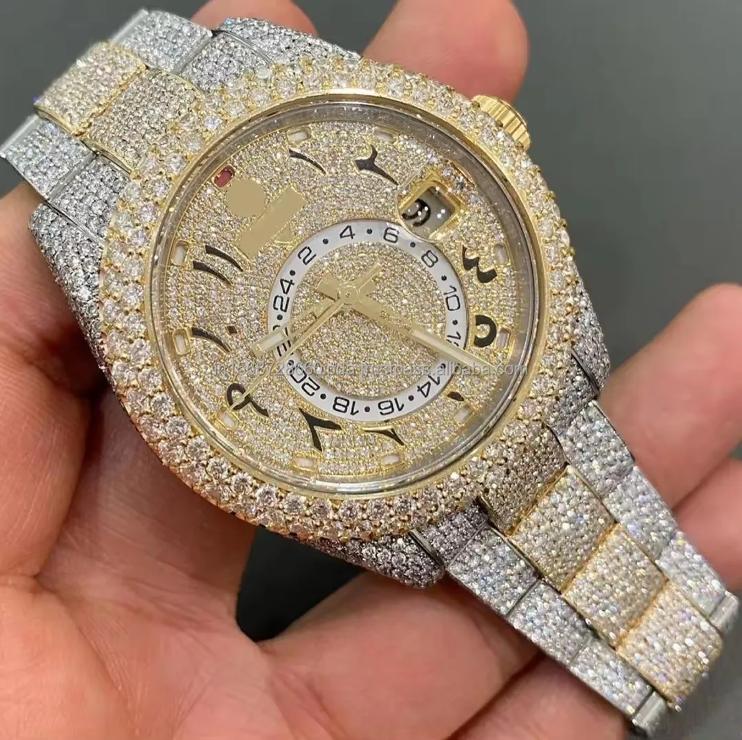 2024 Most Popular 14k Gold Diamond Watch Set Cuban Chain Bracelet Set ...