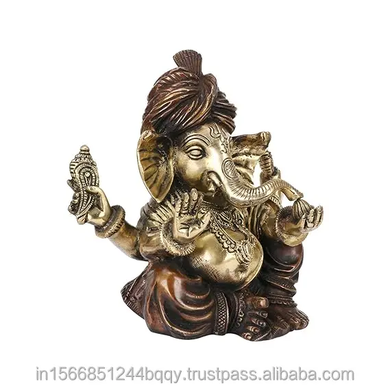 Brass Idol Of Lord Ganesha Murti In Pagadi Turban Dual Tone Color ...
