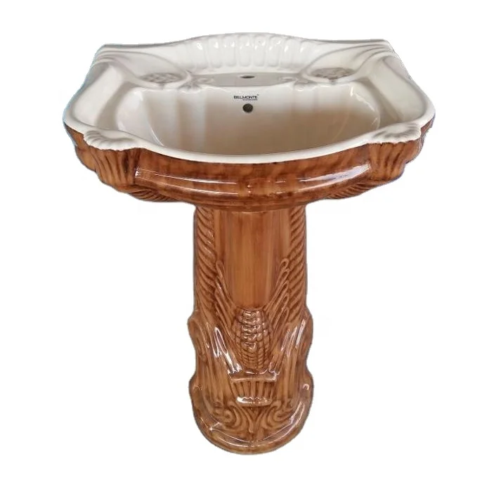 Majesty Set Wash Basin with Pedestal Flower Hand-Printed in Rustic ...