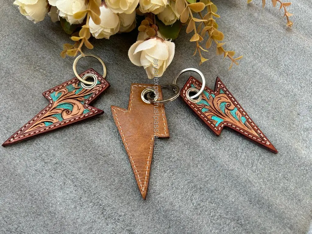 Hand Carved Tooled Leather Key Chains - Cute & Durable