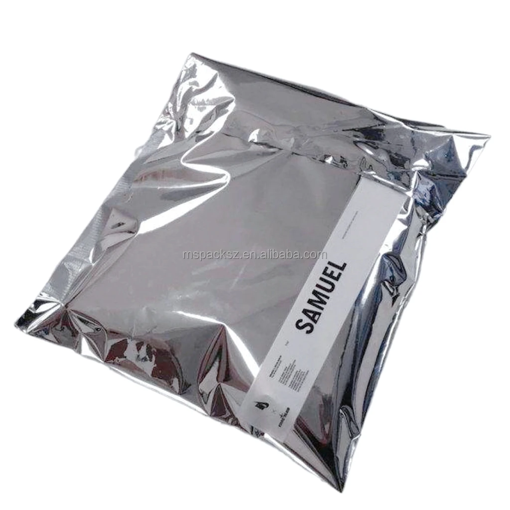 Shiny Aluminum Foil Silver Mailer With Handle Custom Printed Silver ...