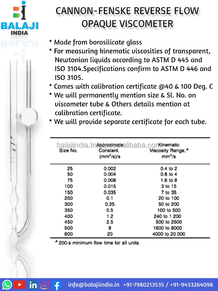 Cannon Fenske Reverse Flow Viscometer for Viscosity Testing