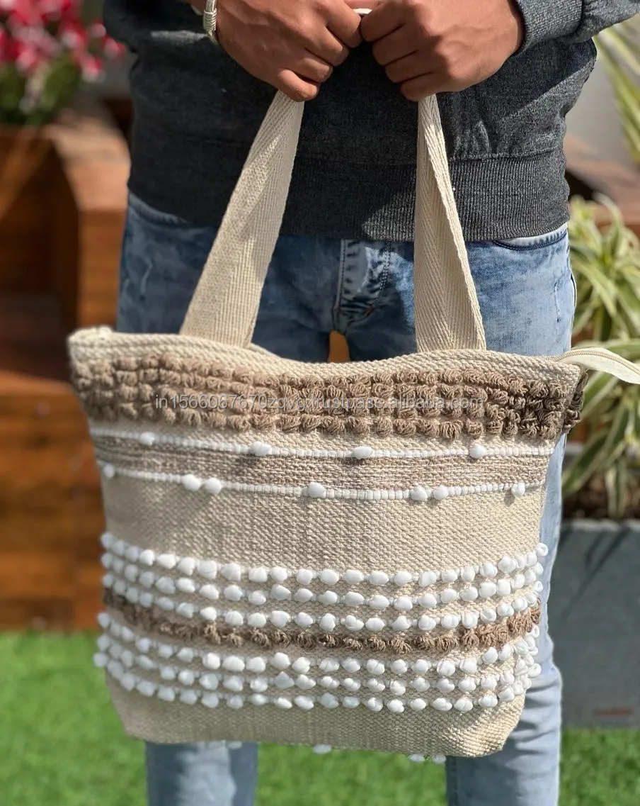 New Stylish Bohemian Woven Hemp Tote Bag Natural Cotton Handbag Multi ...