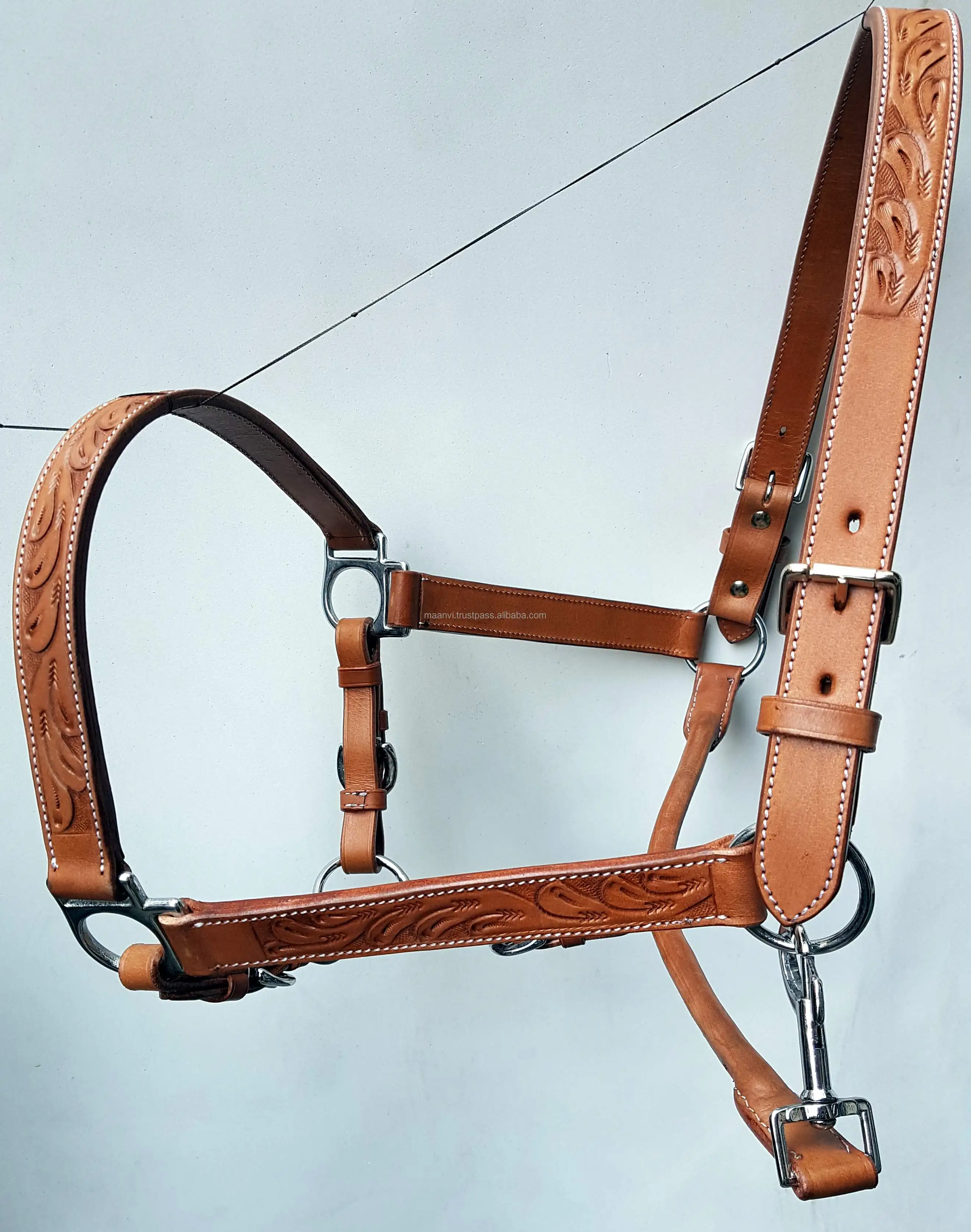 Custom Horse Western Leather Halter with Hand Tooled Design
