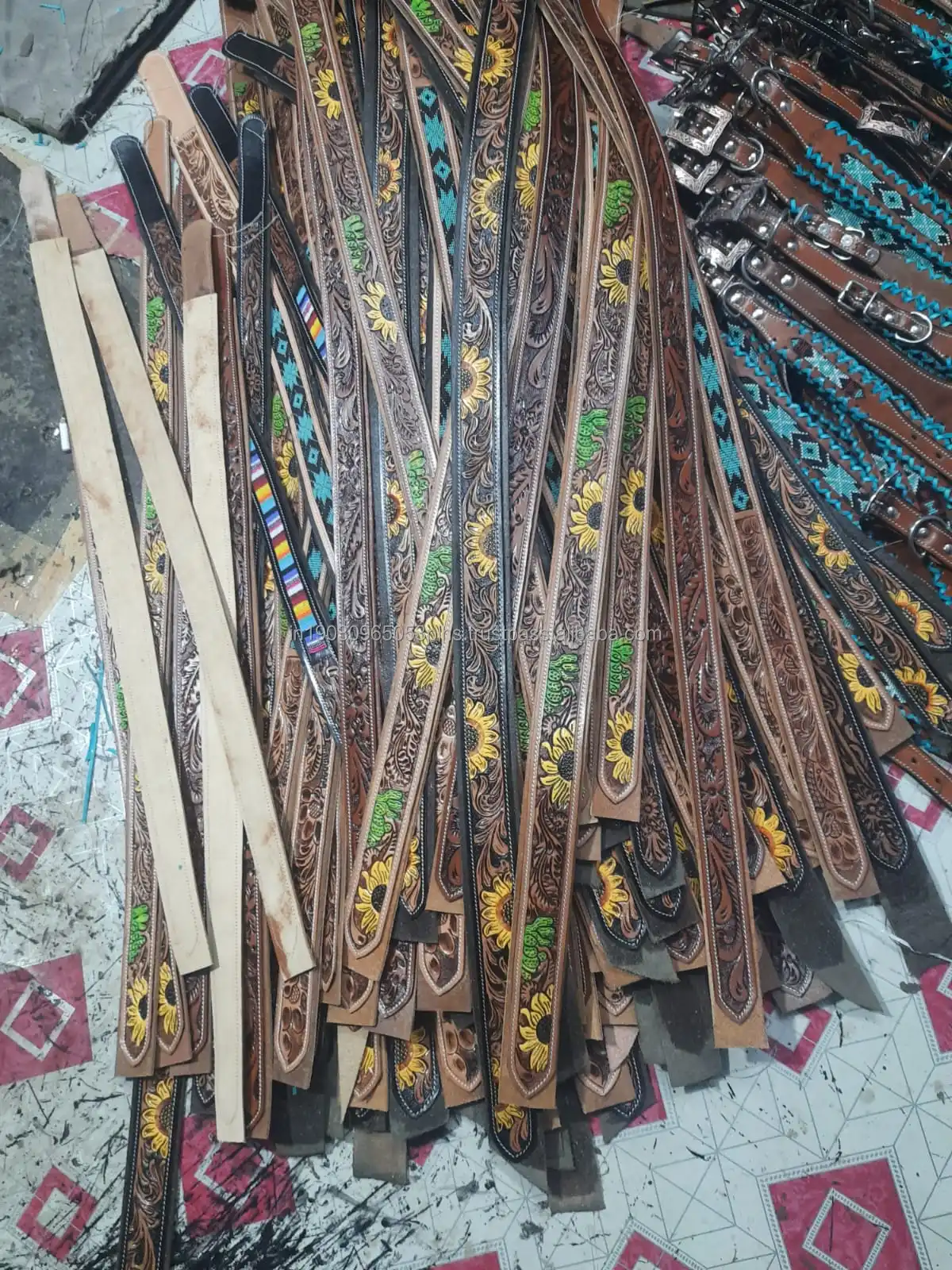 Handmade Purple Color Painted Floral Tooled Cow Leather Soft Padded Dog ...