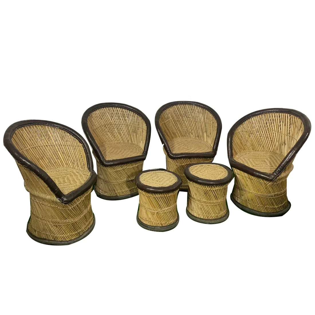Latest Design Bamboo Mudda Chairs And Stool Set With Home Garden At ...