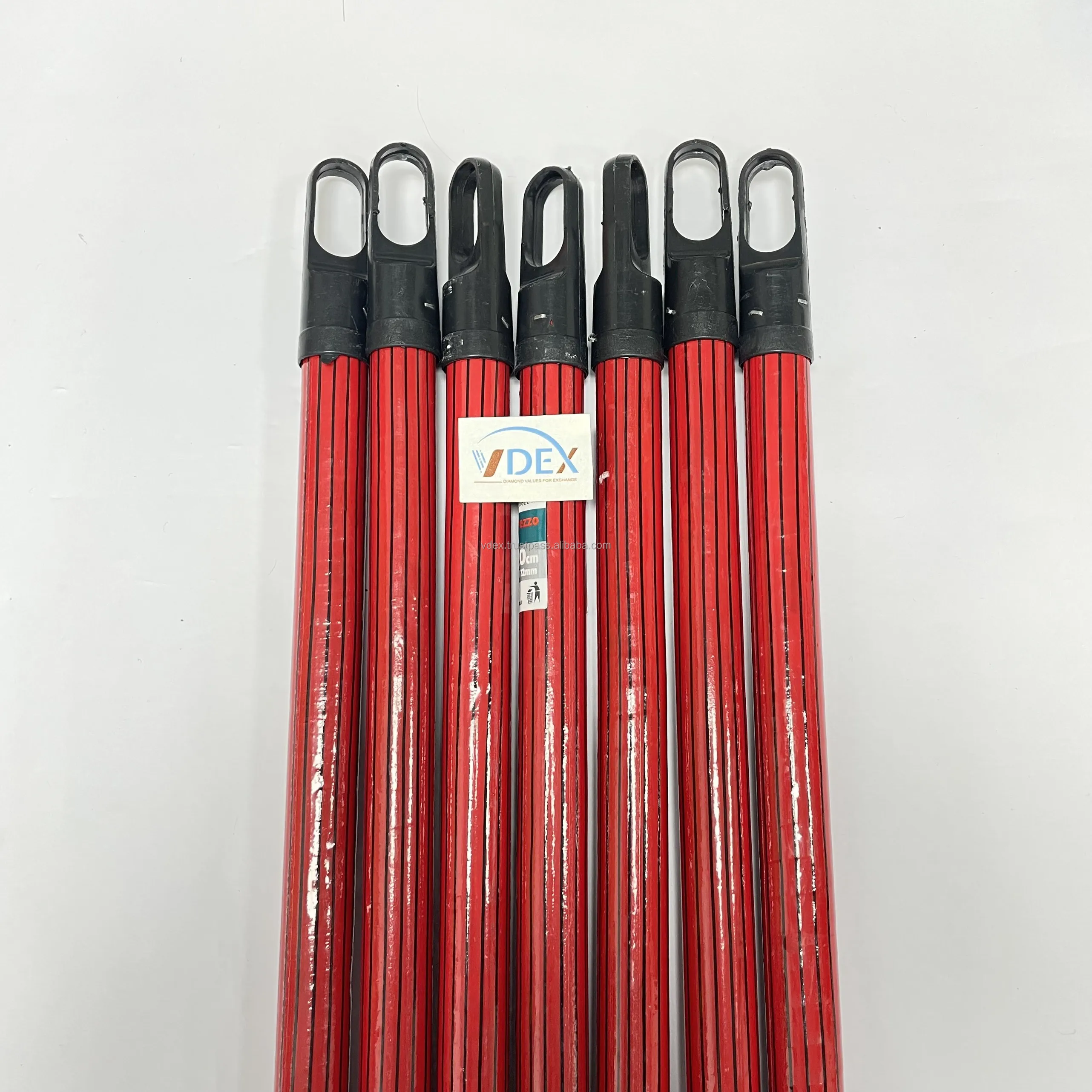 Red Stripe Pvc Coated Wooden Broom Handle Wooden Mop Stick For Sale ...