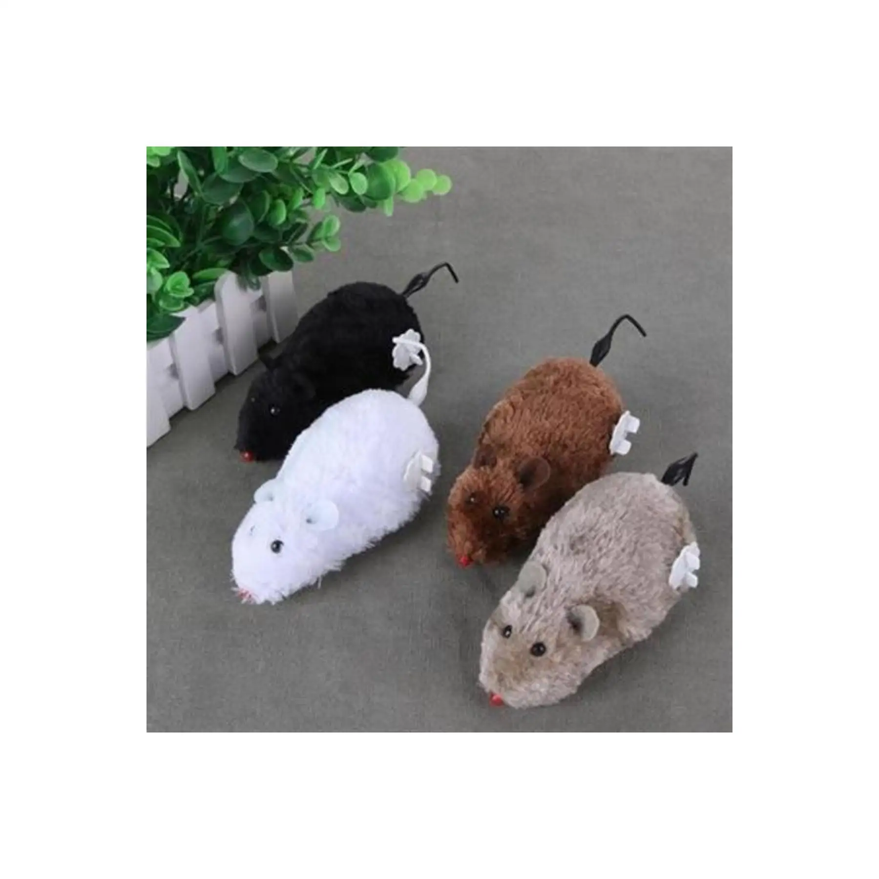Wind-Up Cat Training Toy Furry Plush Mouse Catching Interactive Cute ...
