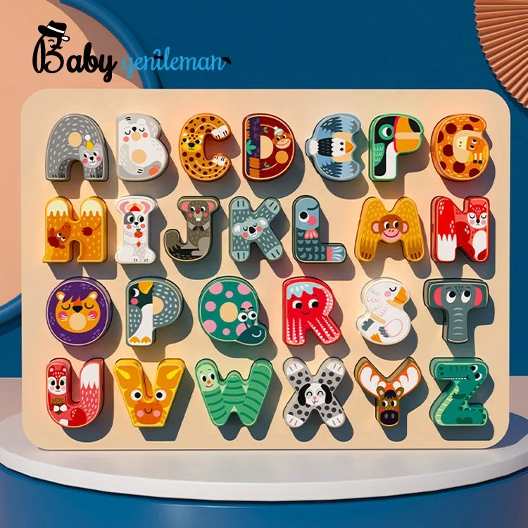 3D Educational Cartoon Animal Wooden Alphabet Jigsaw Puzzle For Kids ...