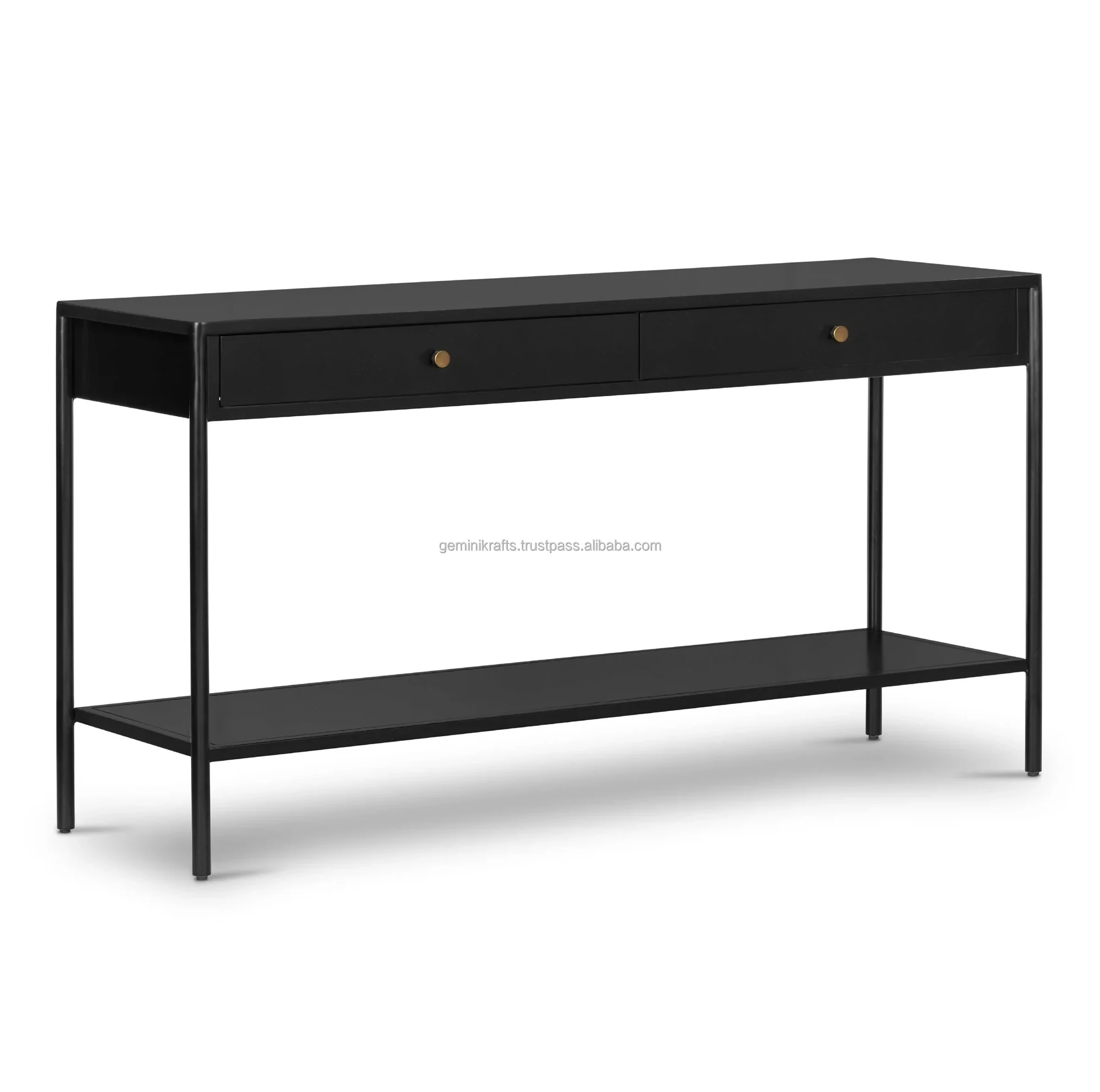 Industrial Metal Console Table With Two Storage Drawers One Bottom ...