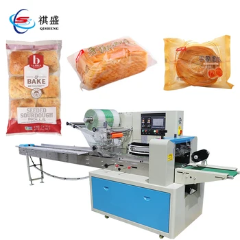 Cake Flow Plastic Bag Wrapping Packaging Machine Bread Roll Nitrogen Semi Automatic Seal Label ...