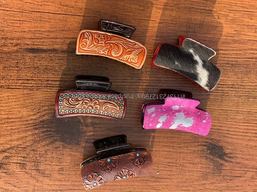 New Arrival Western Style Handmade Tooled Leather Hair Claw Clips Real ...