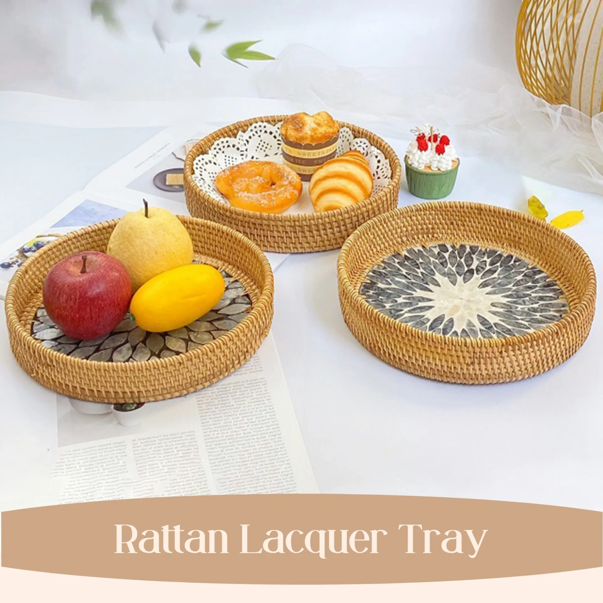 Premium Quality Vietnam Lacquerware Round Rattan Lacquer Tray Woven ...