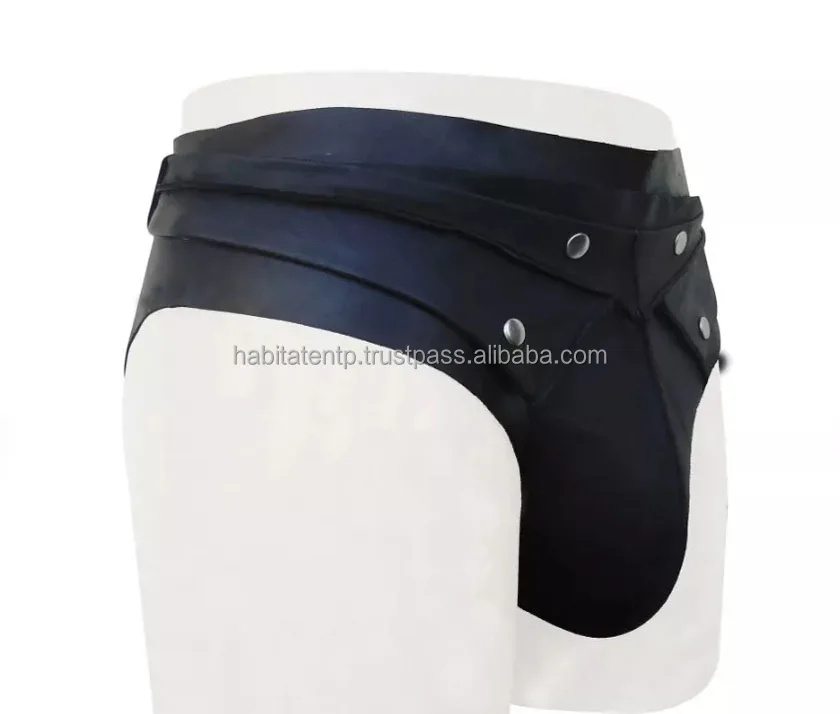 Men's Studded Black Blue Briefs - Real Soft Sheepskin Leather