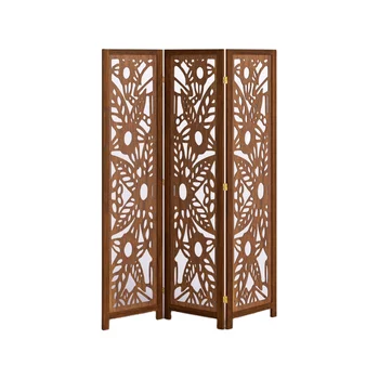 Carved Wood Three Panel Room Divider Screen With Modern Floral Design ...