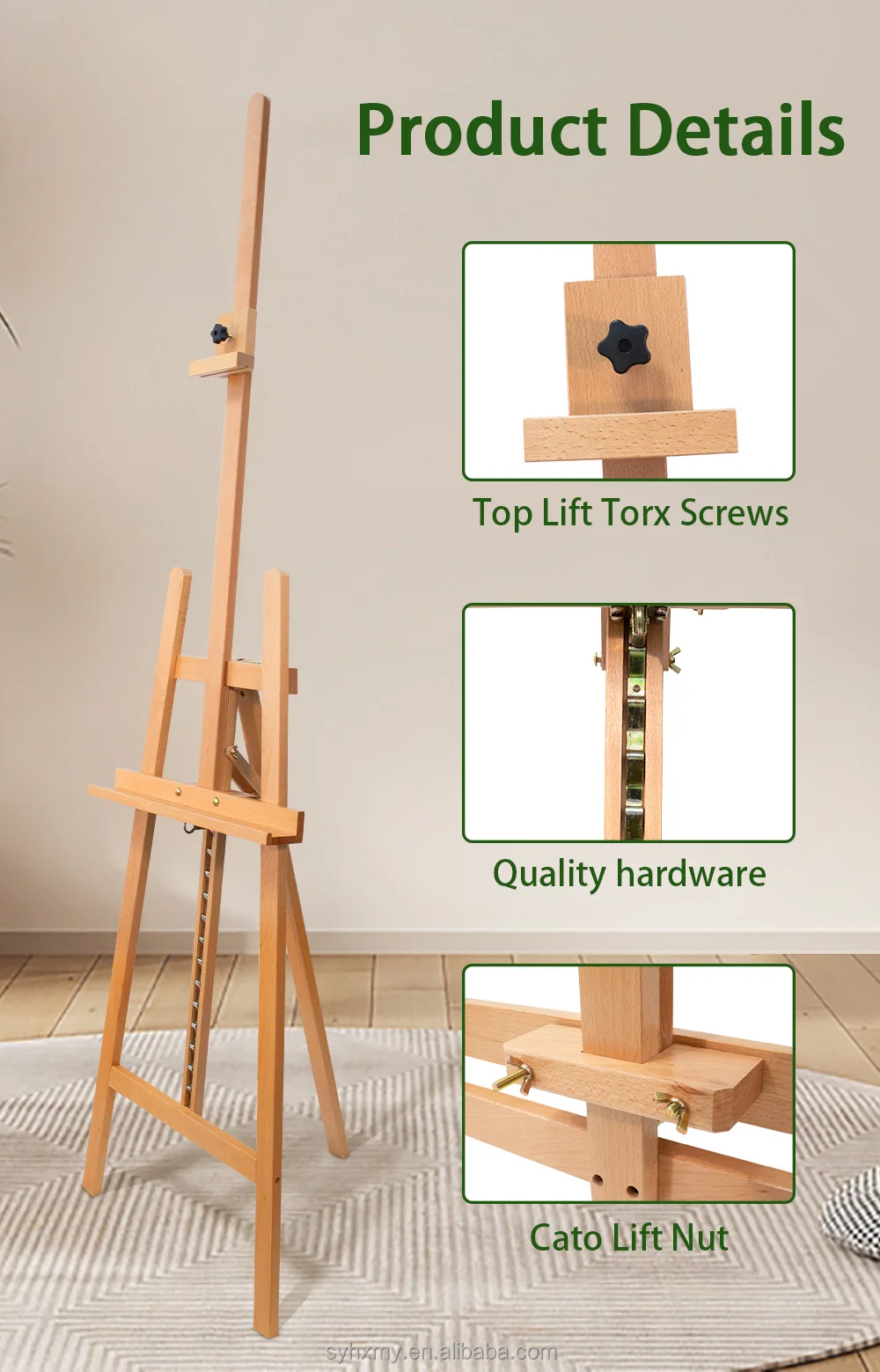 150CM Large Triangle Easels - Adjustable Beech Wood Art Racks