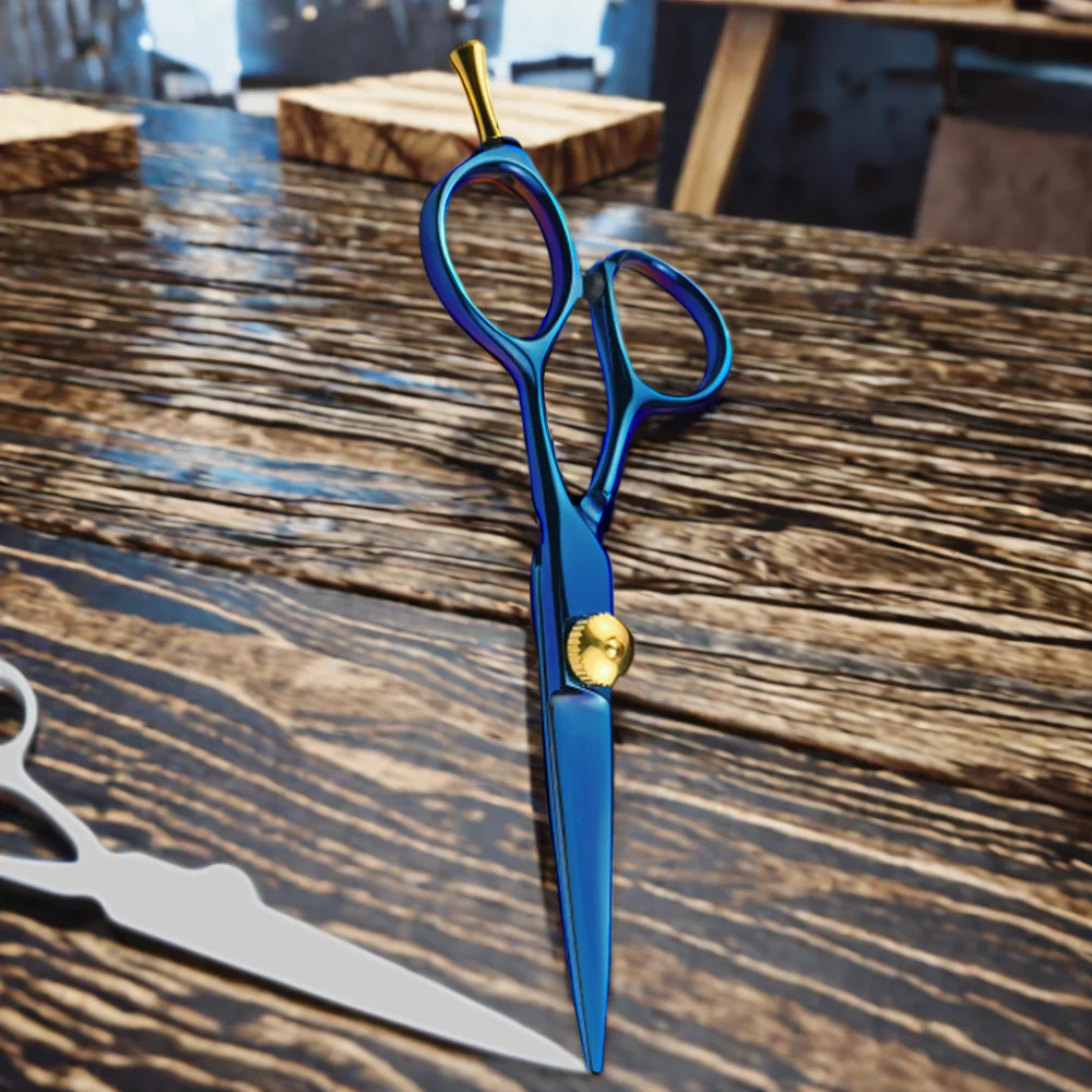 5-inch Elegant Straight Hair Cutting Scissors Offset Handle Blue Barber ...