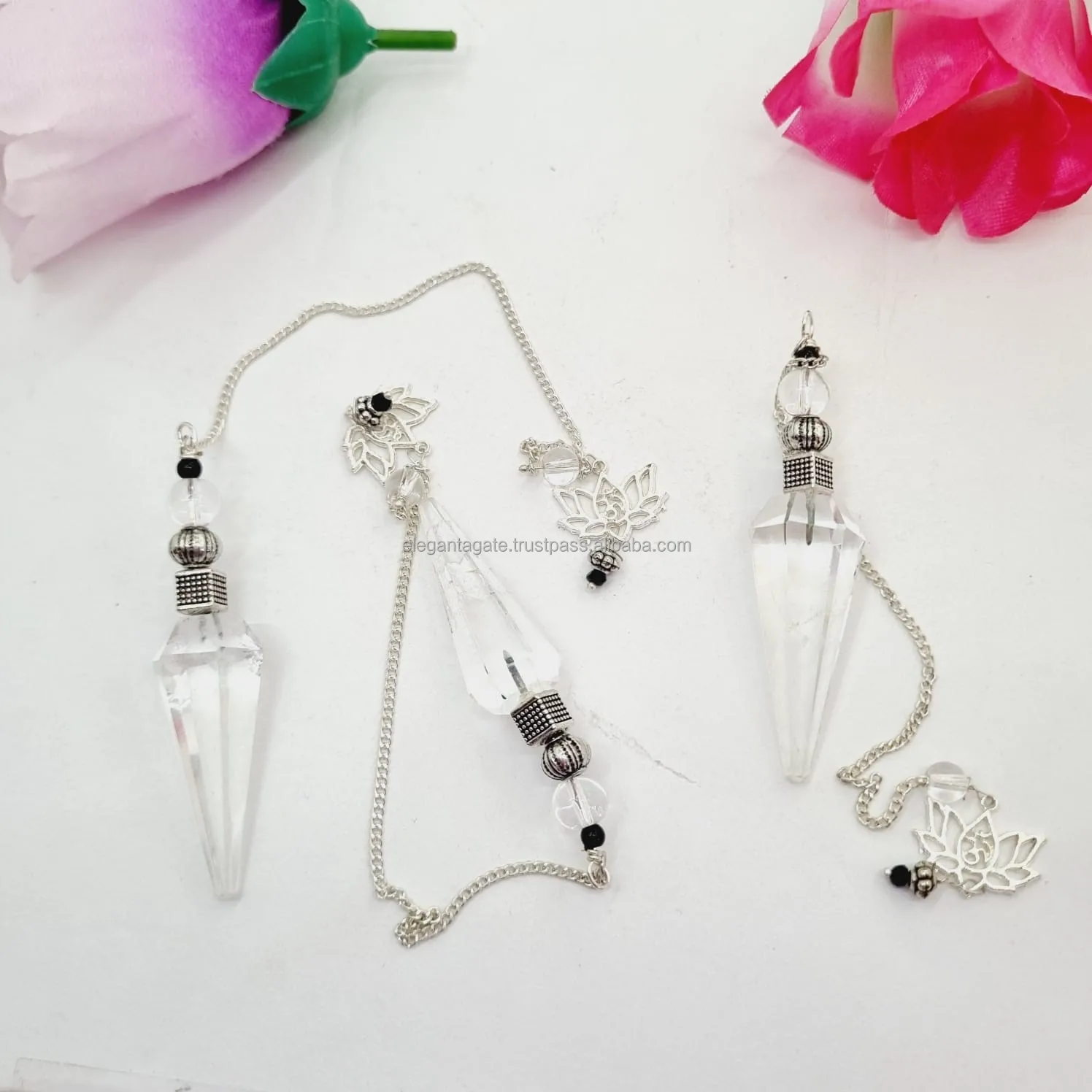 Hot Selling Clear Quartz Lotus Chain Pendulum/healing Energy Spritual ...
