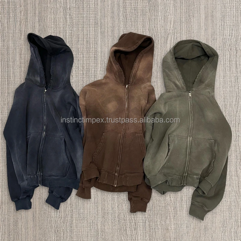 Custom Fleece Blank Hoodie Custom Zip up Vintage Double Layer Acid Wash ...